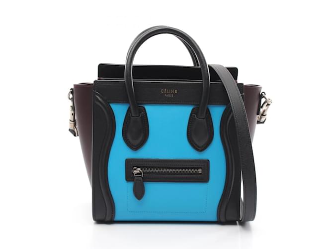 Céline Celine Luggage Nano Shopper Handbag Black Blue Leather ref ...