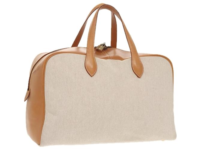 Hermès HERMES Victoria 43 Boston Bag Canvas Leather Cream Brown Auth ...