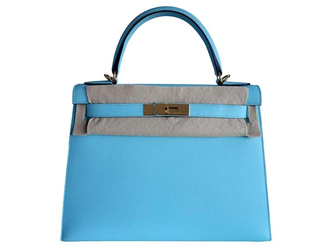 Hermès Hermes Kelly 28 Atoll Blue bag Light blue Leather ref.1863611 ...
