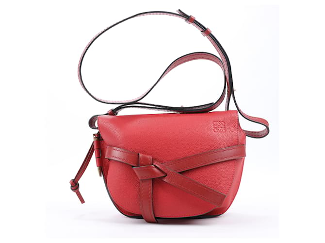 LOEWE Soft Grain Calfskin Mini Gate Crossbody Bag Scarlet Red Burnt Red ...