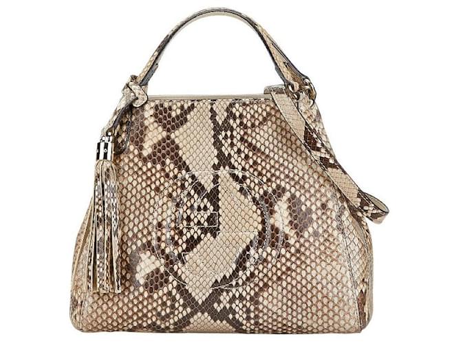 Gucci Soho Python Embossed 2WAY Leather Handbag Brown Beige ref.1887433 ...