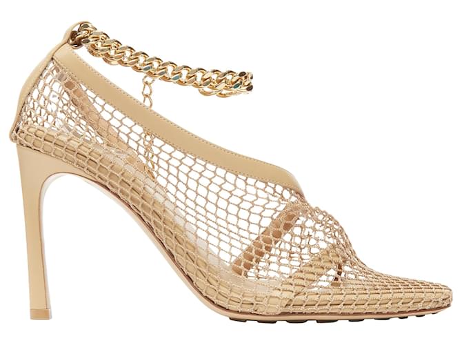 Bottega Veneta daniel lee fishnet gold chain high heel Brown Beige ...