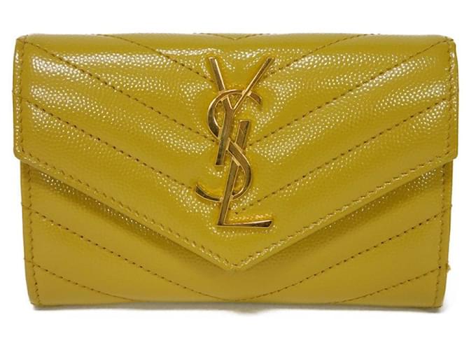 Yves Saint Laurent YSL Monogram Small Envelope Wallet Yellow Leather ...