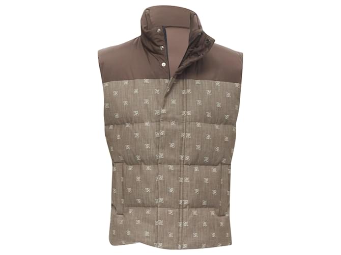 Fendi script FF Zucca monogram jacquard cotton down puffer vest jacket ...