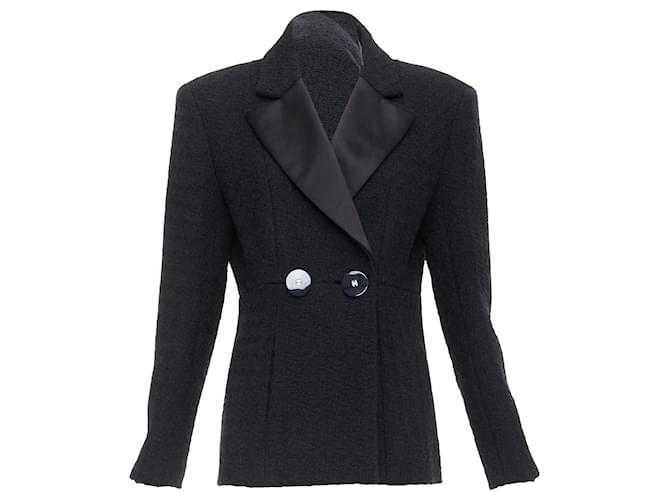 Chanel Cosmopolite tweed double breasted tuxedo jacket Black Wool ref ...