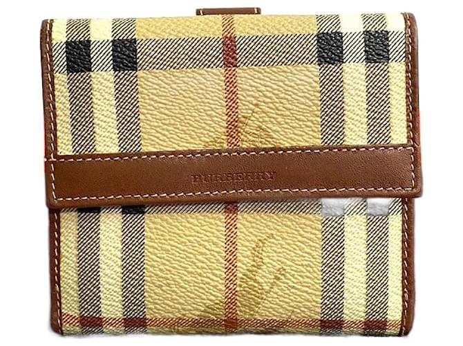 Burberry Nova Check Leather Bifold Wallet Coin Card Case Brown Beige ...