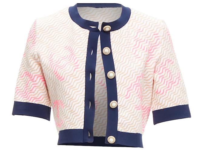 Chanel applique logo twirl seashell button cropped cardigan Pink ...
