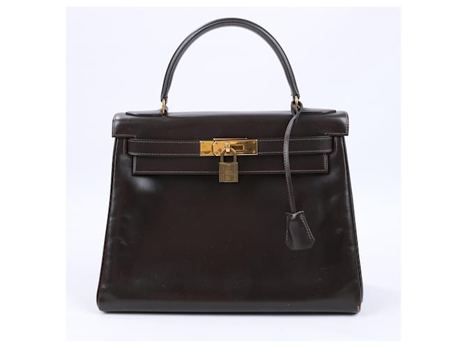 HERMÈS Kelly 28 Box calf Brown Gold Metal Fittings Handbag I:1979 ...