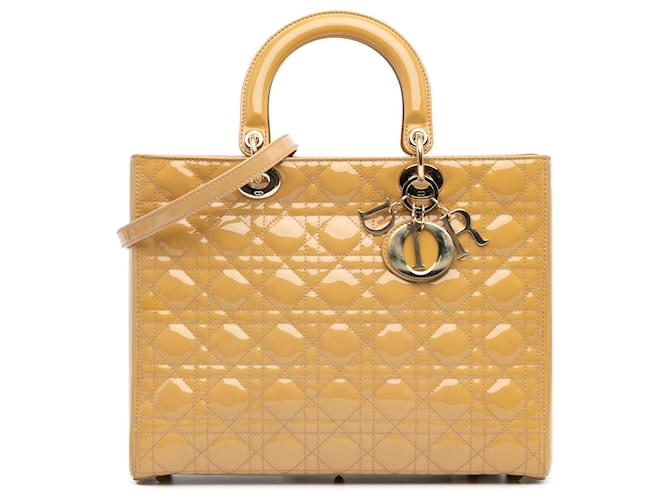 Yellow Dior Large Patent Cannage Lady Dior Satchel Leather ref.1909577 ...