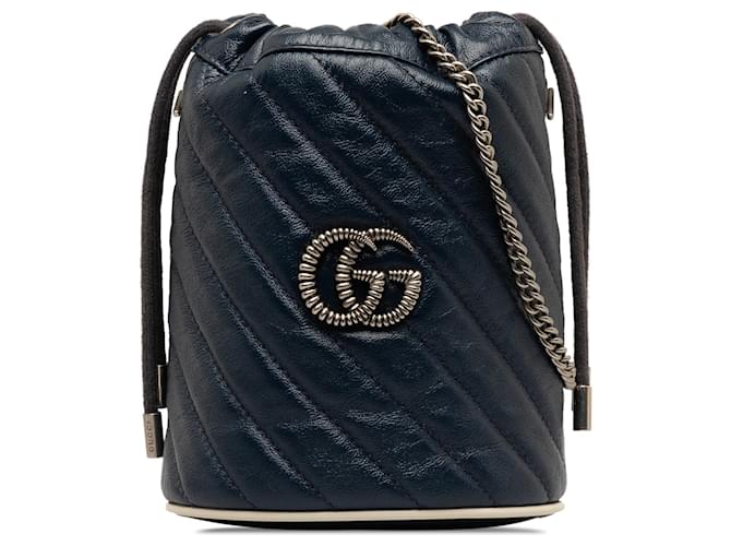 Blue Gucci Mini Torchon GG Marmont Bucket Bag Leather ref.1910009 ...