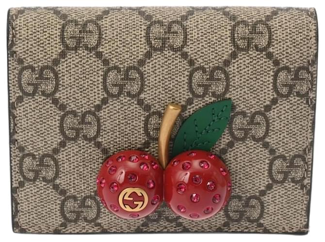 Gucci Cherry Beige/Red Women's GG Supreme Canvas Bi-Fold Wallet Cloth ...