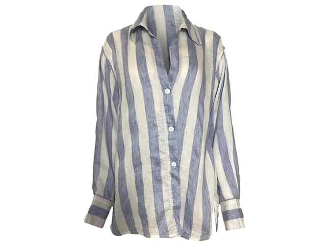 Sandro Maggie Striped Shirt in Light Blue Linen ref.1920430 - Joli Closet