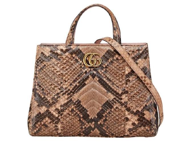 Gucci GG Marmont Python Embossed Leather Handbag Brown Beige ref ...
