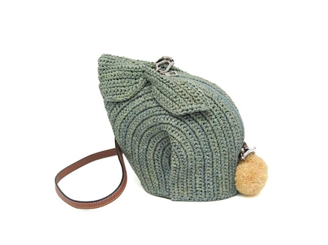 Loewe Rabbit Bunny Mini Shoulder Bag Brown Turquoise Leather Straw ref ...
