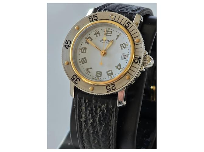 Hermès Clipper mini Chronograph Black Silvery Golden Silver hardware ...