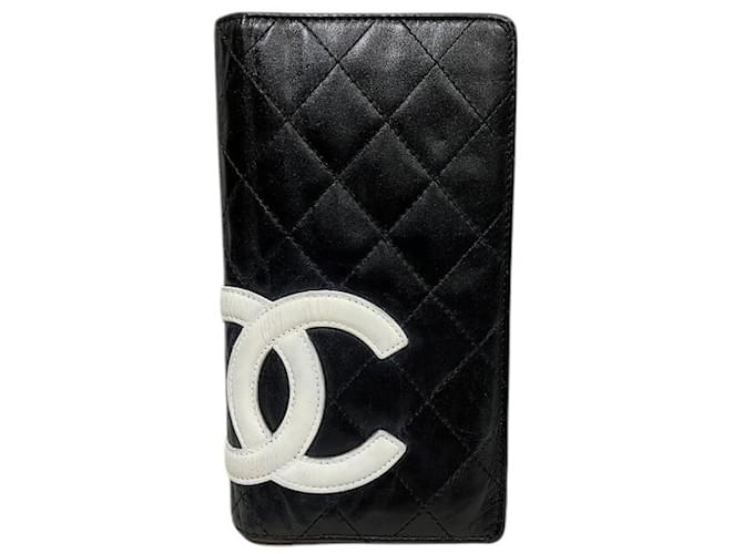 Chanel Cambon Line Coco Mark Long Wallet Black Pink White Leather ref ...