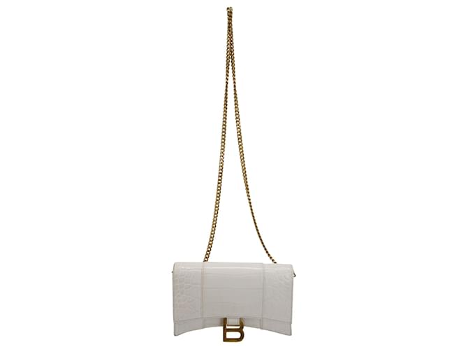 Balenciaga Hourglass Crocodile Embossed Wallet On Chain in White ...