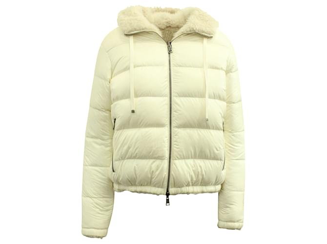 Moncler Reversible Shearling Puffer Jacket in White Polyester ref ...