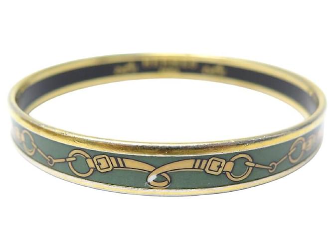 Hermès HERMES EMAIL FIN MOTIF MORS GOLD PLATED HORSEBIT BANGLE Golden ...