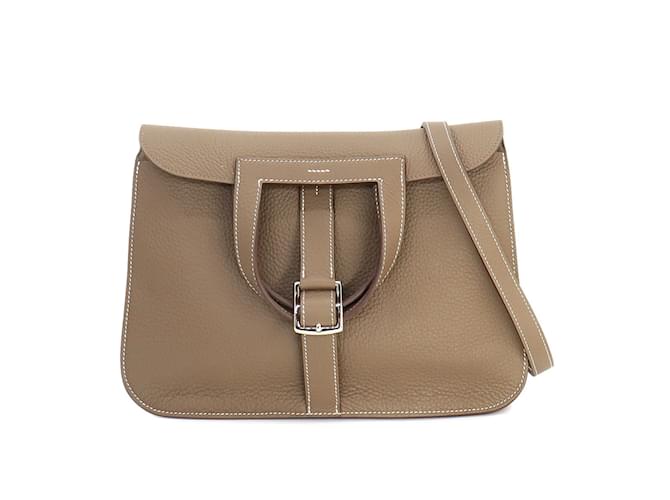 Hermès Hermes Halzan 31 Handbag in Etoupe Gray Taupe Leather ref ...