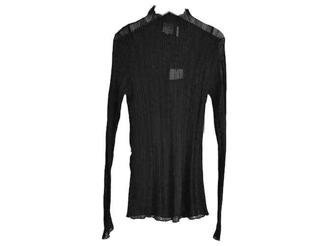 Herve Leger Sheer Variegated Ribbed Long Sleeve Top Black Polyamide ref ...