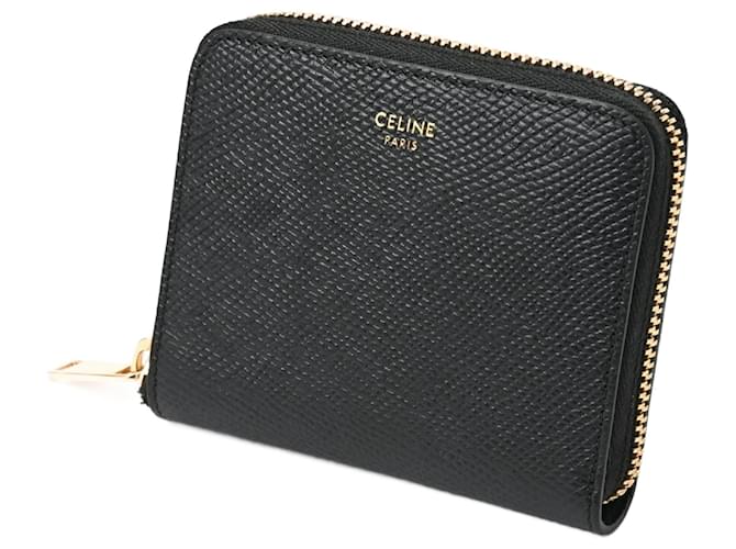 Céline Celine Small Zip Wallet in Black Grained Calfskin Leather ref ...