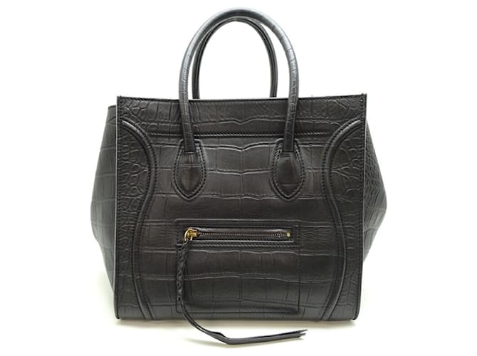 Céline Celine Luggage Small Square Phantom Handbag Black Leather ref ...