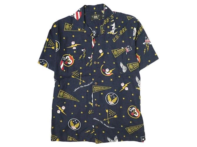 Autre Marque RRL Logo Print Linen Blend Camp Shirt S Navy Navy blue ref ...