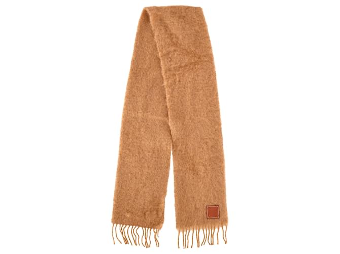 Loewe Logo-Appliquéd Fringed Scarf in Brown Mohair Red Wool ref.1969698 ...