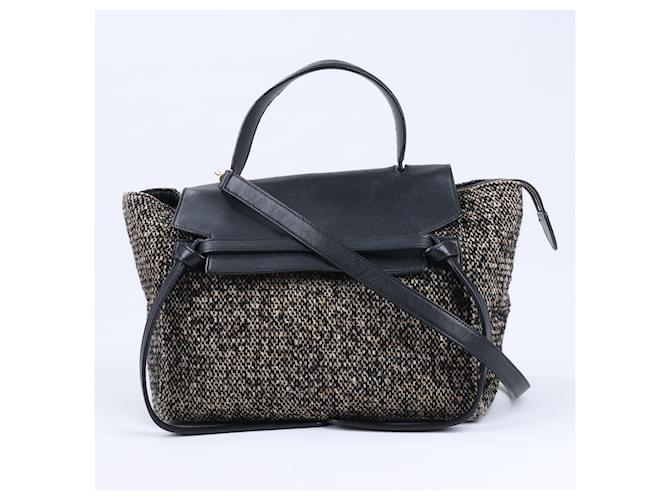 Céline CELINE Belt Bag Mini Tweed x Leather 2Way Handbag in Brown Black ...
