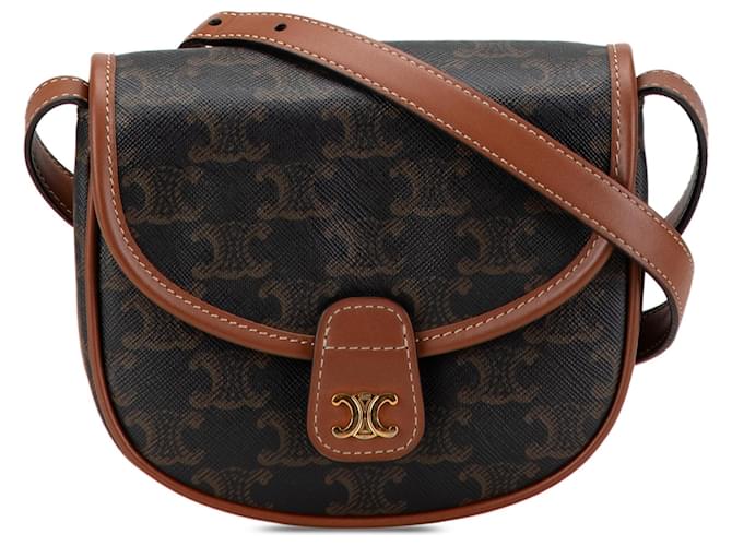 Céline Celine Brown Mini Triomphe Coated Canvas Besace Crossbody Cloth ...