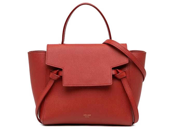 Céline Celine Red Nano Grained Calfskin Belt Bag Dark red Leather Pony ...
