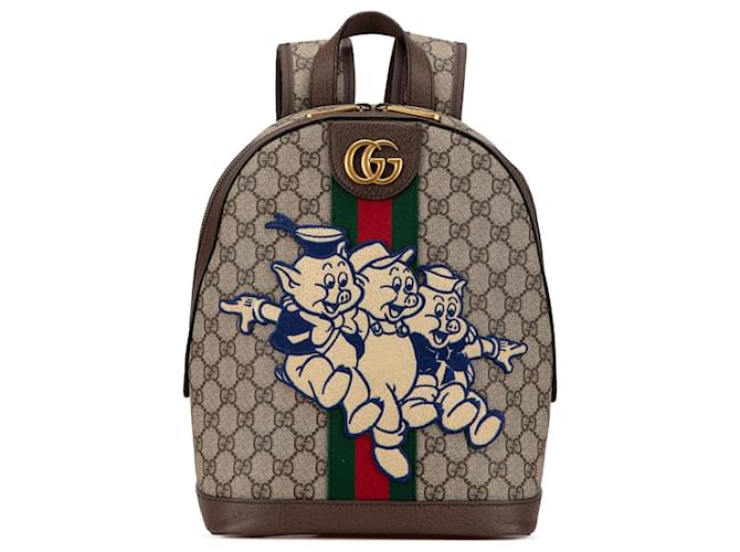 Gucci Brown GG Supreme Ophidia Three Little Pigs Backpack Beige Pony ...