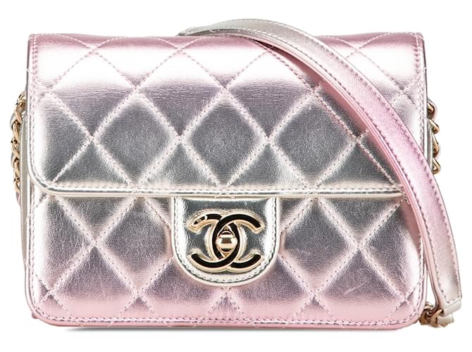 Chanel Pink Mini Metallic Lambskin Like a Wallet Flap Bag Leather ref ...