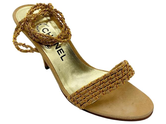 Chanel Beige / Gold Chain Suede Sandals ref.1983906 - Joli Closet