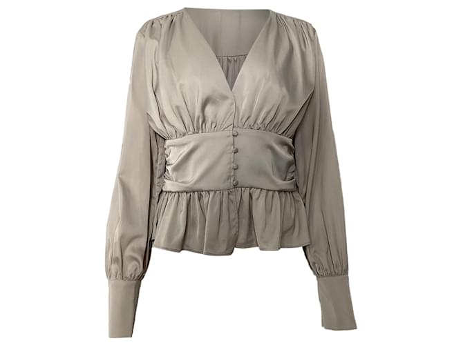 Jason Wu Satin Peplum Hem Blouse in Grey Polyseter Polyester ref ...