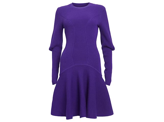 Alexander Mcqueen Purple Wool Preowned Knitted Flared Mini Dress ref ...