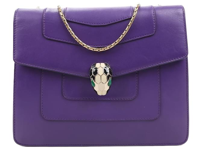 Bulgari BVLGARI Calfskin Serpenti Crossbody Bag in Purple Leather ref ...