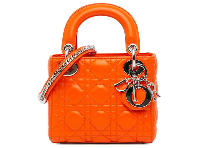 Dior Orange Mini Lambskin Cannage Lady Dior Leather ref.1999758 - Joli ...