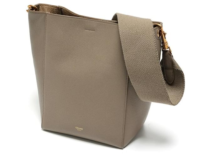 Edge Céline Celine Sangle Bucket Small Shoulder Bag Grey Leather ref ...