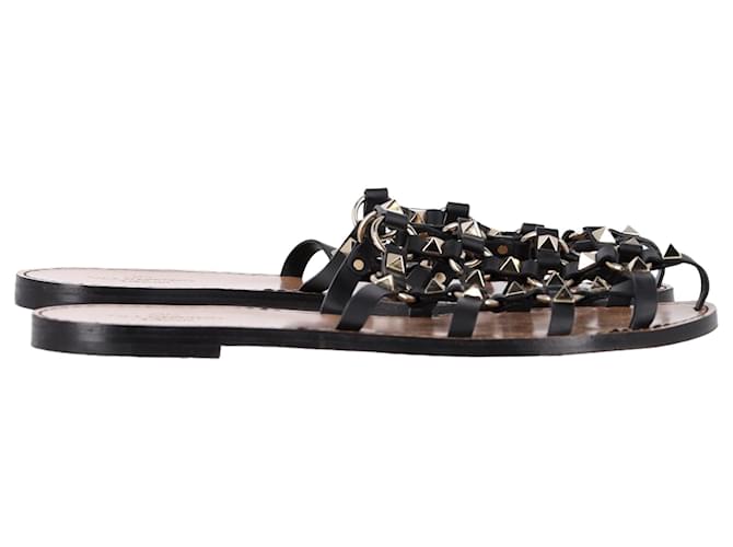 Valentino Garavani Valentino Open Cage Mules in Black leather w/ Gold ...