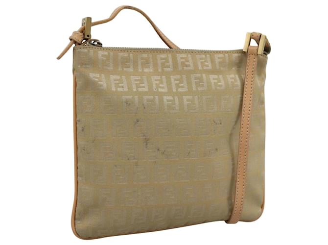 FENDI Zucchino Canvas Shoulder Bag Beige Gold Auth bs21960 Golden ref ...