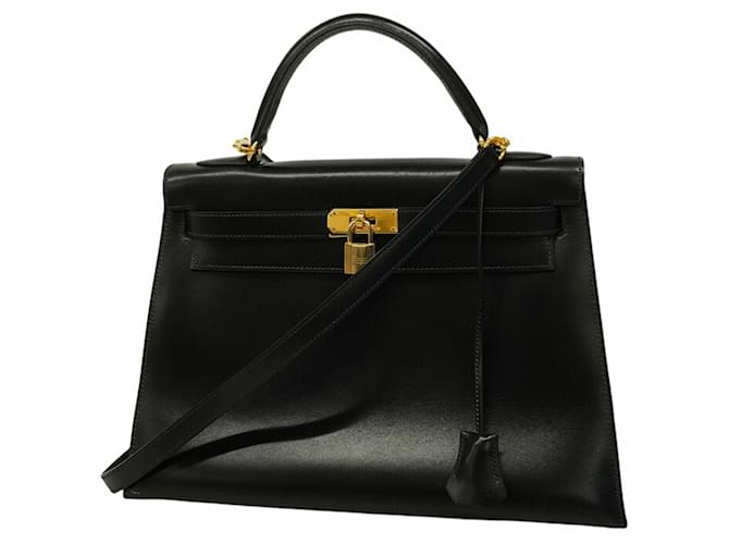 Hermès Hermes Kelly 32 Handbag in Black Box Calf Leather Pony-style ...