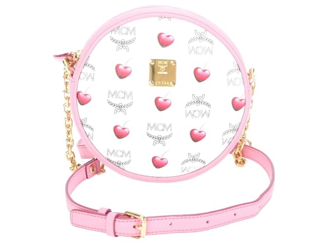 MCM Visetos Heart Cherry Shoulder Bag Pink Leather Cloth ref.2016615 ...