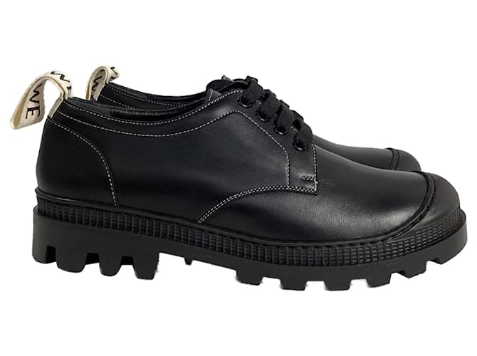 Loewe Logo Heel Tab Lace-Up Derby Shoes in Black Leather ref.2028420 ...