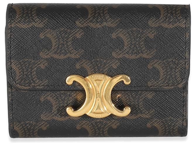 Céline Celine Tan Triomphe Canvas Coin Compact Wallet Brown Cloth ref ...