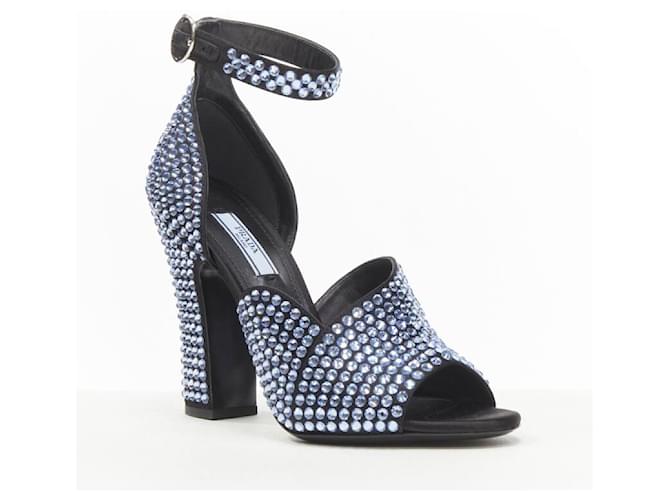 Prada crystal diamond encrusted chunky heel Blue Suede ref.2039098 ...