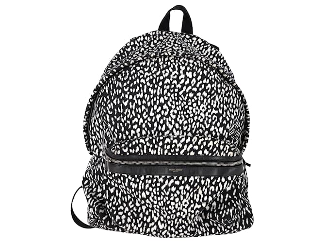 Saint Laurent Hunter Leopard Print Backpack in Black and White Canvas ...