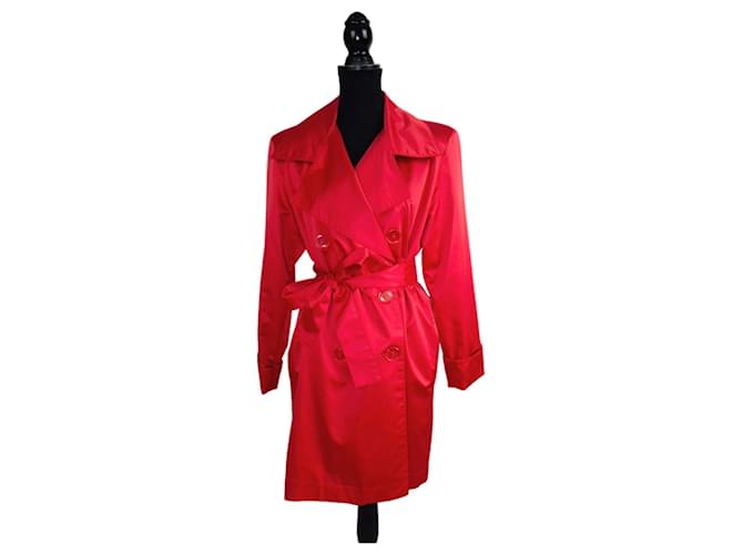 Yves Saint Laurent Red women's trench YSL vintage 1992 Synthetic ref ...