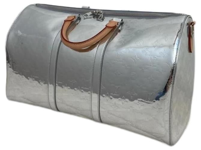 Louis Vuitton keepall 50 mirror limited edition Silvery Leather ref ...